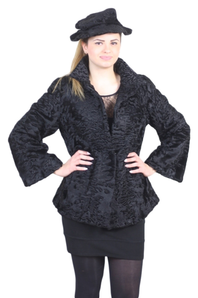 Black Swakara Lamb Fur Coat | SKANDINAVIK FUR