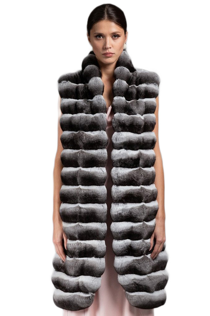 Long Chinchilla Fur Vest Fit in Waist | SKANDINAVIK FUR