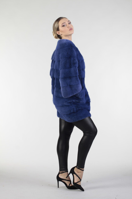 Electric Blue Mink Fur Coat Zipper | SKANDINAVIK FUR