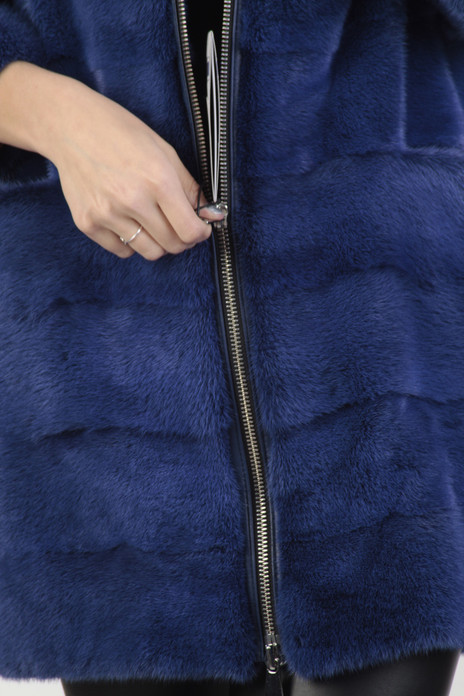 Electric Blue Mink Fur Coat Zipper | SKANDINAVIK FUR
