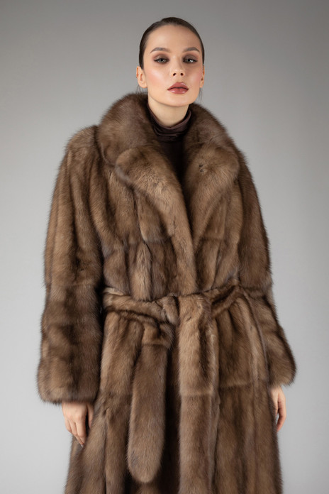 Full length russian sable fur coat with belt | SKANDINAVIK FUR