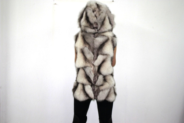 Asymetric Blue Hooded Fox Vest | SKANDINAVIK FUR
