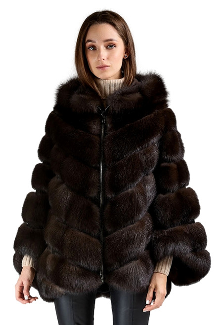 Hooded Sable Fur Coat Zipper Closure | SKANDINAVIK FUR