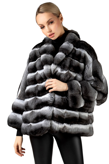 Chinchilla fur coat with minimalistic collar| SKANDINAVIK FUR