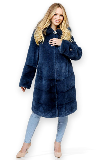 Blue Mink Coat Knee Length Hooded | SKANDINAVIK FUR