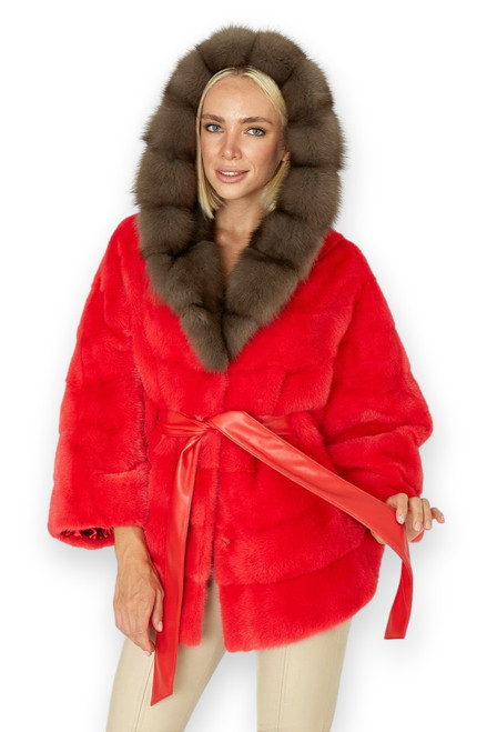 Red Mink Sable Cobra Hooded Fur Cape | SKANDINAVIK FUR