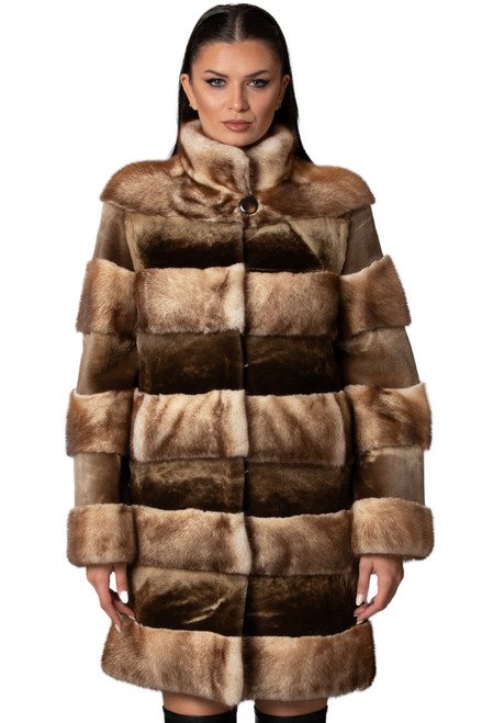 Plucked Mink Fur Coat Coffee Mix| SKANDINAVIK FUR