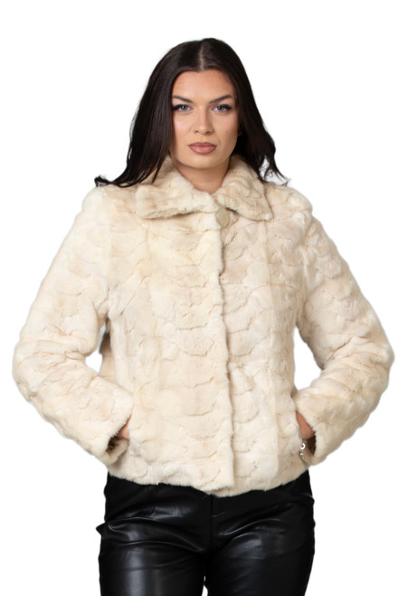 Tan Mink Fur Jacket Bow Tie Collar Sectional | SKANDINAVIK FUR