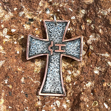 Hammered Ranch Brand Cross Pendant