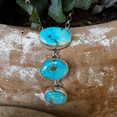 Three Stone Drop Turquoise Necklace