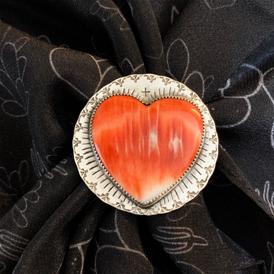 Southwest Stamped Heart Red Coral Scarf Slide