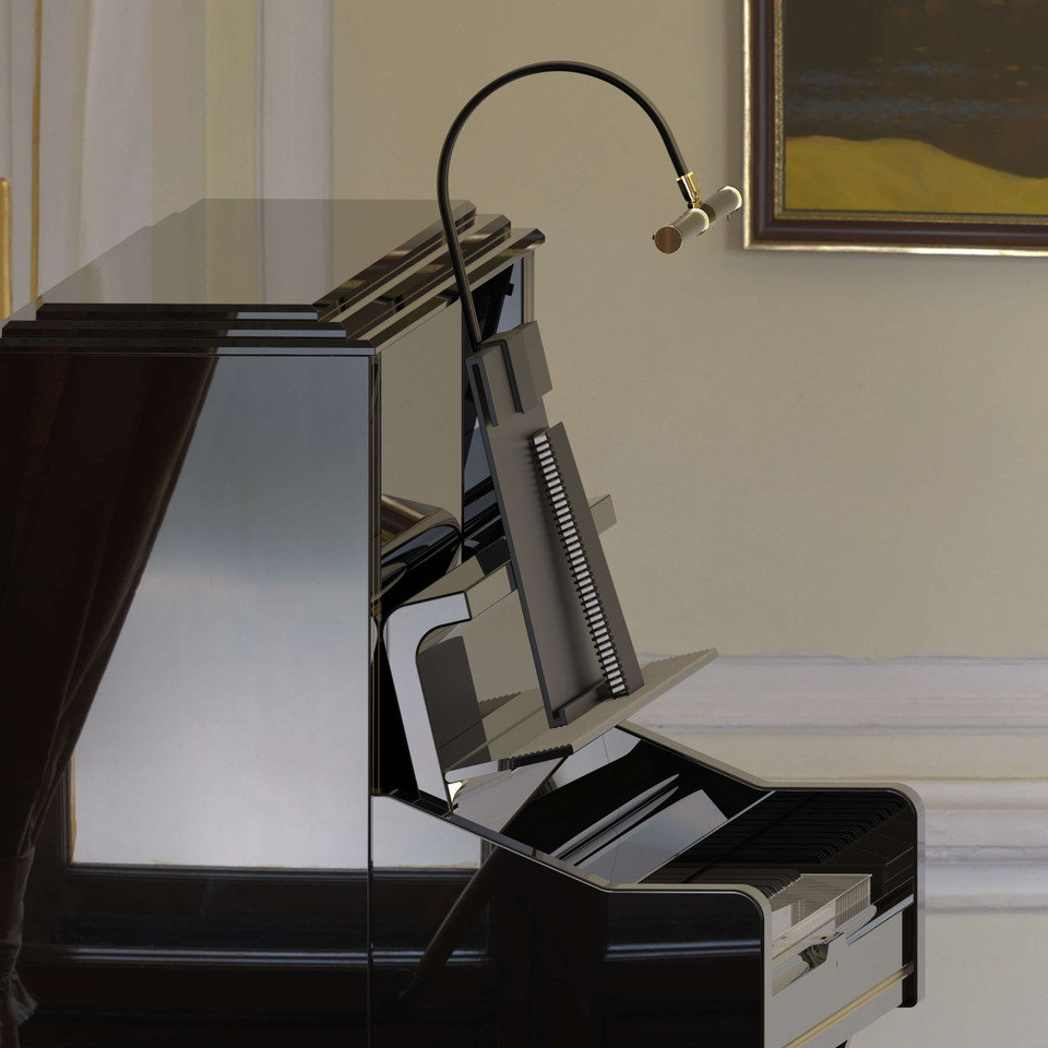 22" LED Grand Piano Lamp - Black/Brass Accents