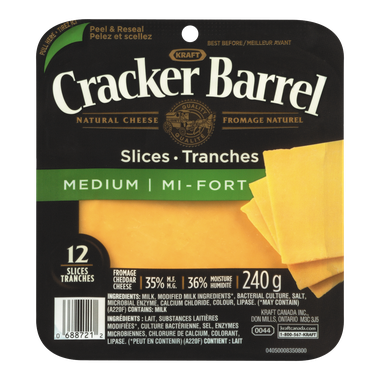 Cracker Barrel Cheese Slices, Medium Cheddar (240 g) - Kraf…