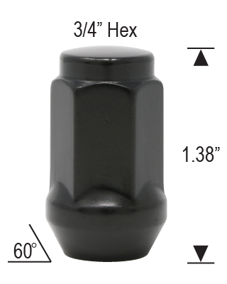 Black Conical Seat Wheel Nuts - 35mm M14x1.50 - 17mm Hex Socket - Qty 20