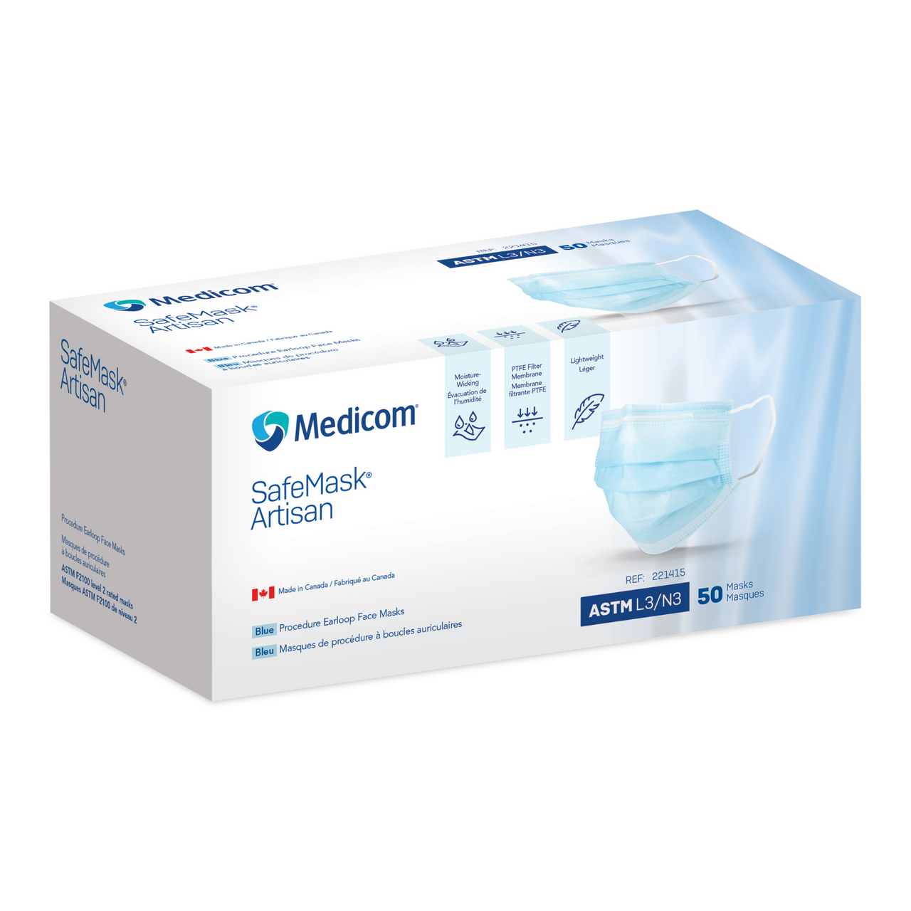 SafeMask Artisan Procedure Earloop Face Masks, Level 3, 50/Box