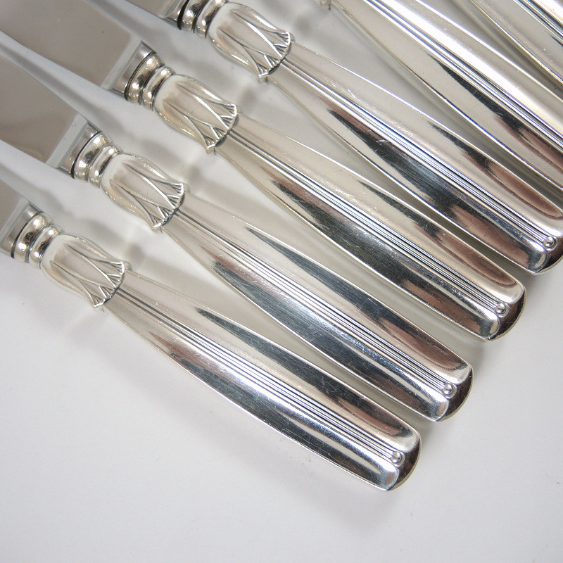 6 Vintage Danish 830S solid silver Lotus 195mm Knives W & Sorensen - In ...