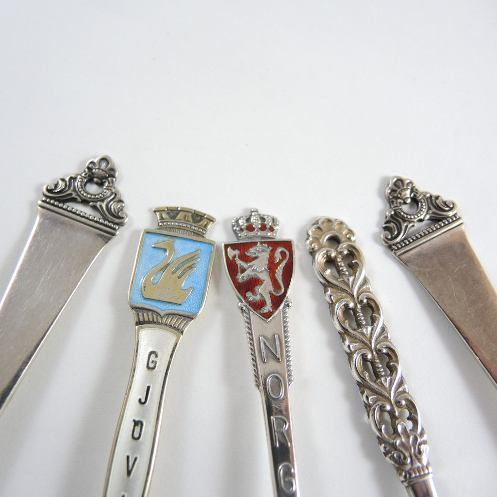 5 Vintage Norway Sterling silver enamel Spoons - In Store