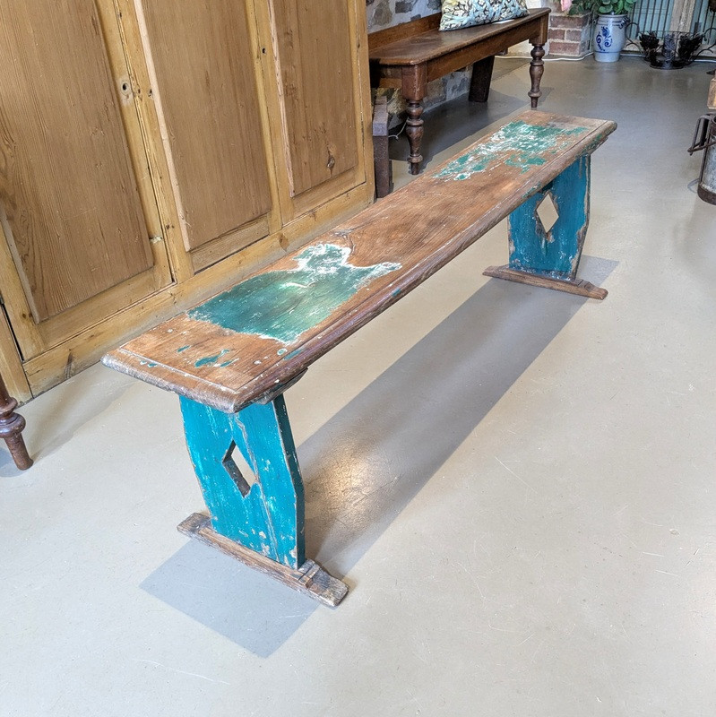Vintage Rustic Outdoor Painted solid Teak Garden Bench - Sold