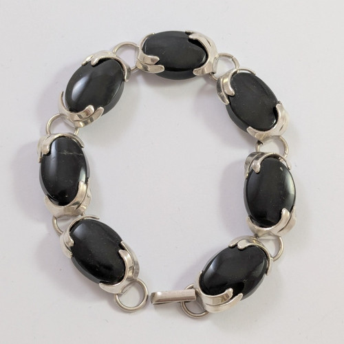 Vintage Mexican Organic Design Sterling Silver & Onyx Bracelet
