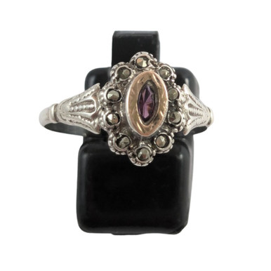 Vintage Art Deco European 835 Silver & Gold Amethyst & Marcasite ring ...