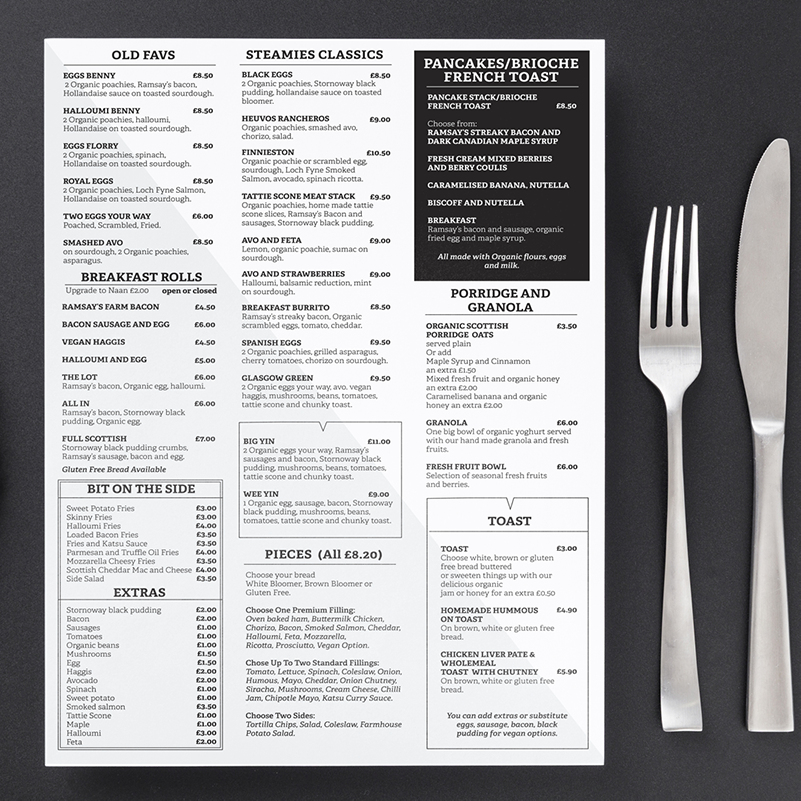 Waterproof durable Menus | Free UK Delivery
