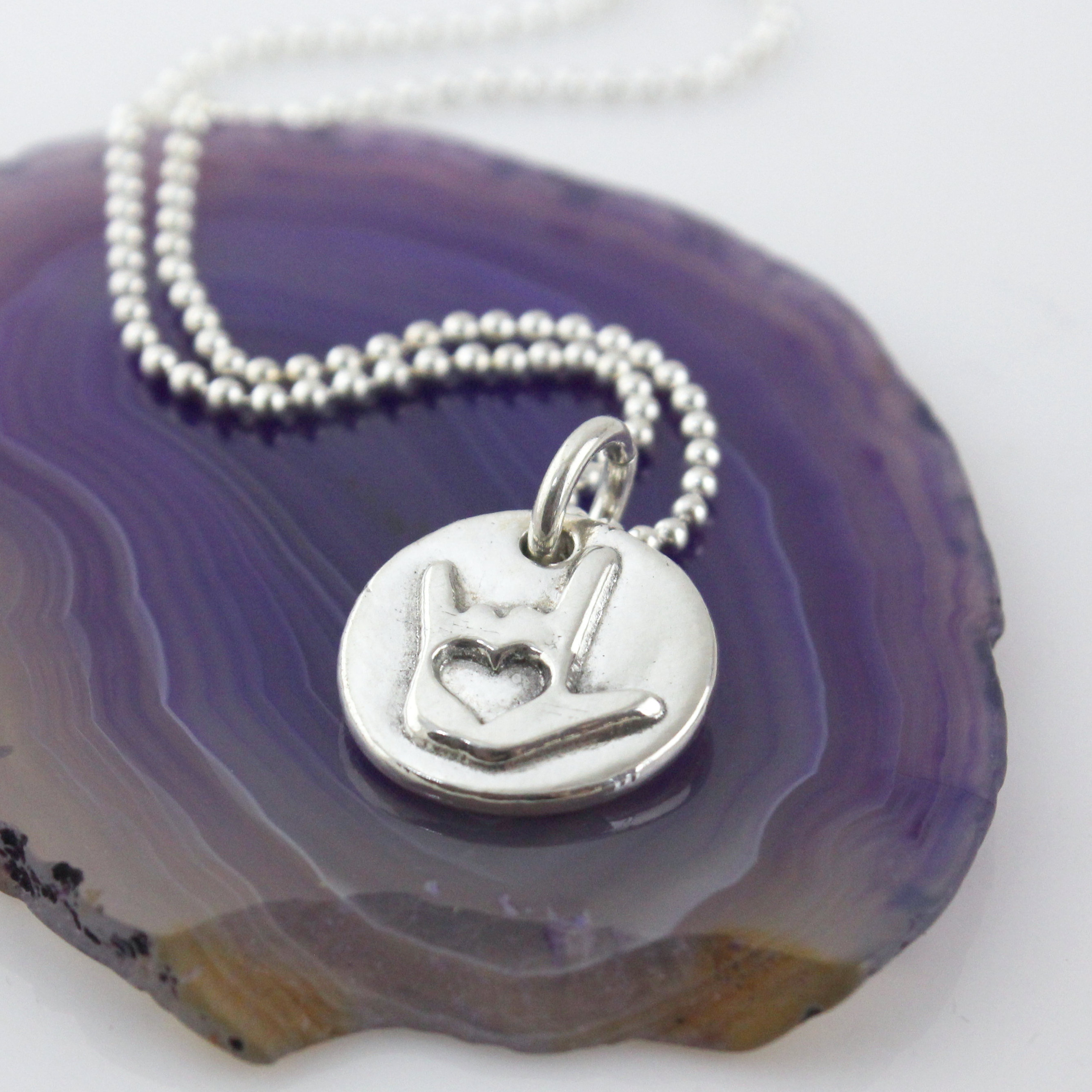 ASL I Love You Symbol Fine Silver Token Necklace