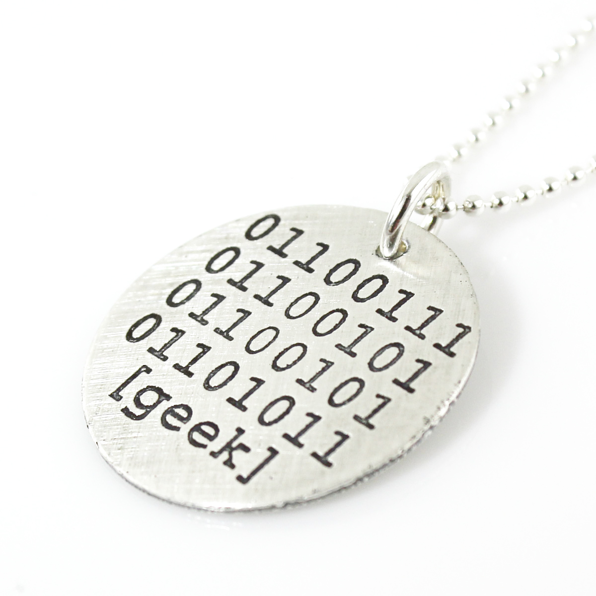 Geek Binary Code Etched Necklace