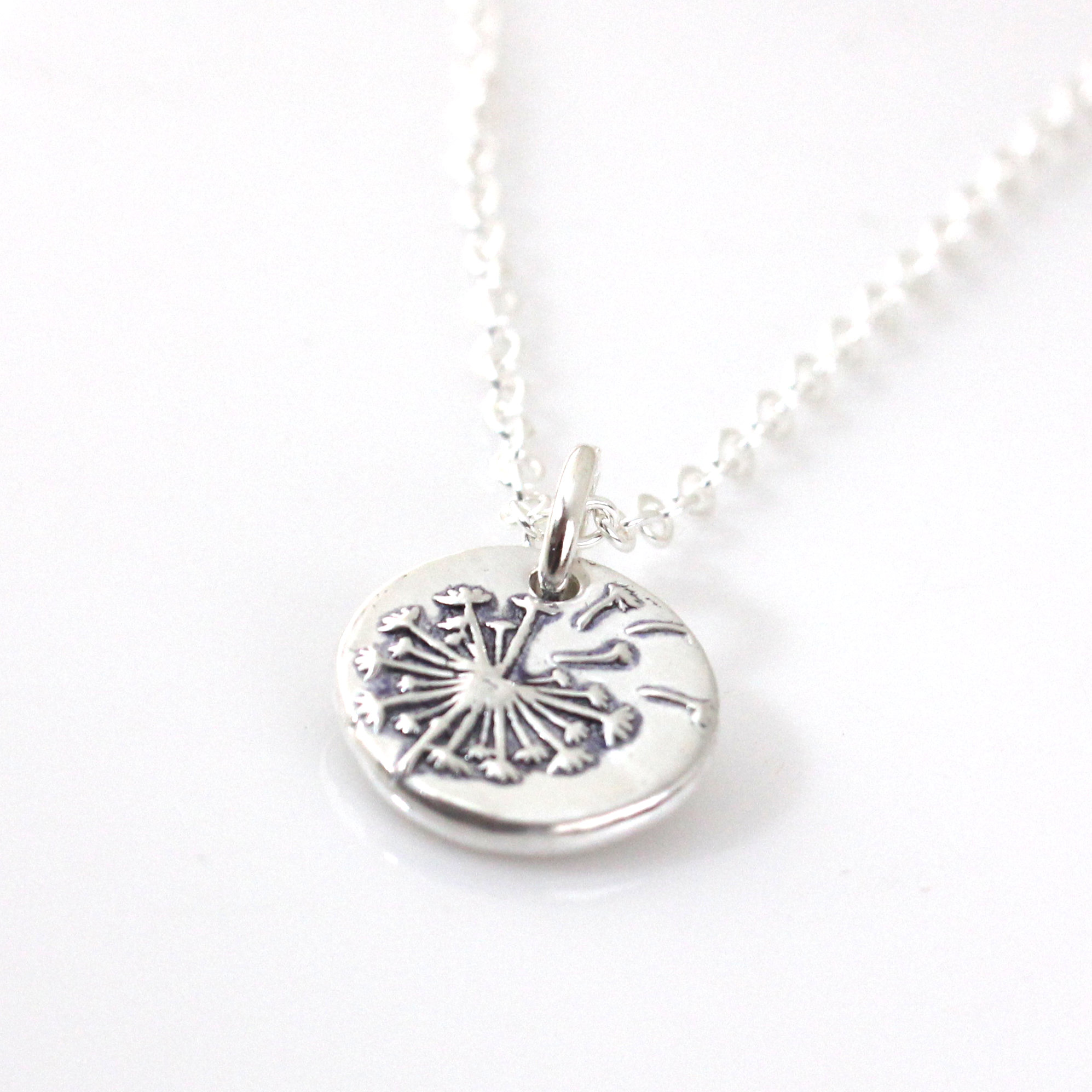 Dandelion Token Charm Necklace, rustic organic shape