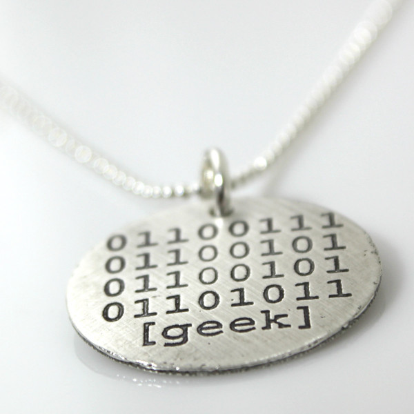 Geek Binary Code Etched Necklace