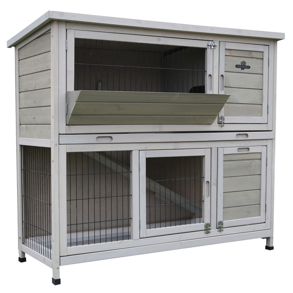 Confidence Pet Rabbit Hutch, 4ft 2-Story with Ramp Wooden Hutch - The ...