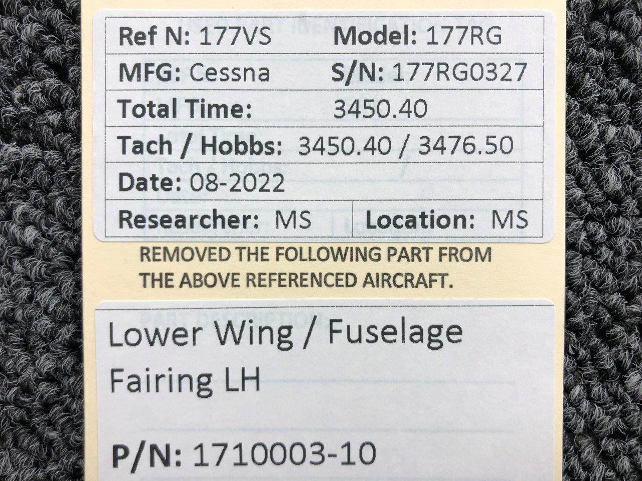 1710003-10 Cessna 177RG Lower Wing & Fuselage Fairing LH