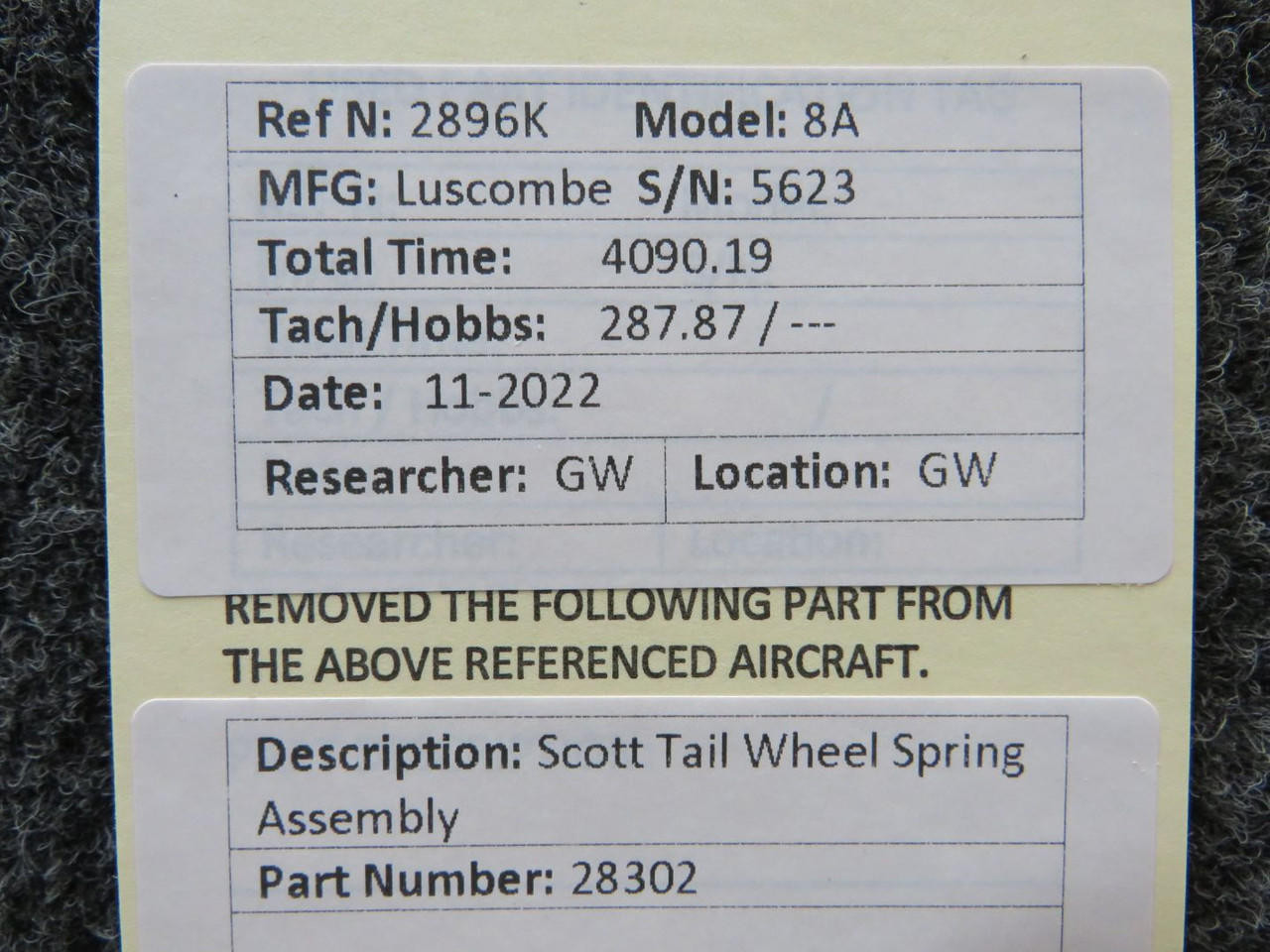 28302 Luscombe 8A Tail Wheel Spring Assembly