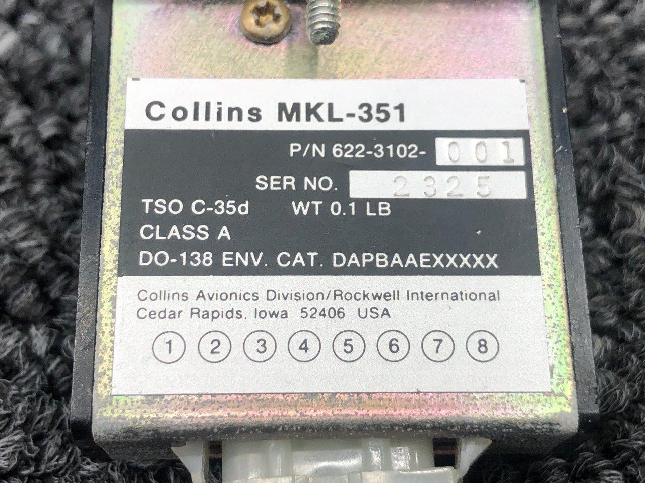 622-3102-001 Collins Avionics MKL-351 OMI Marker Beacon Indicator