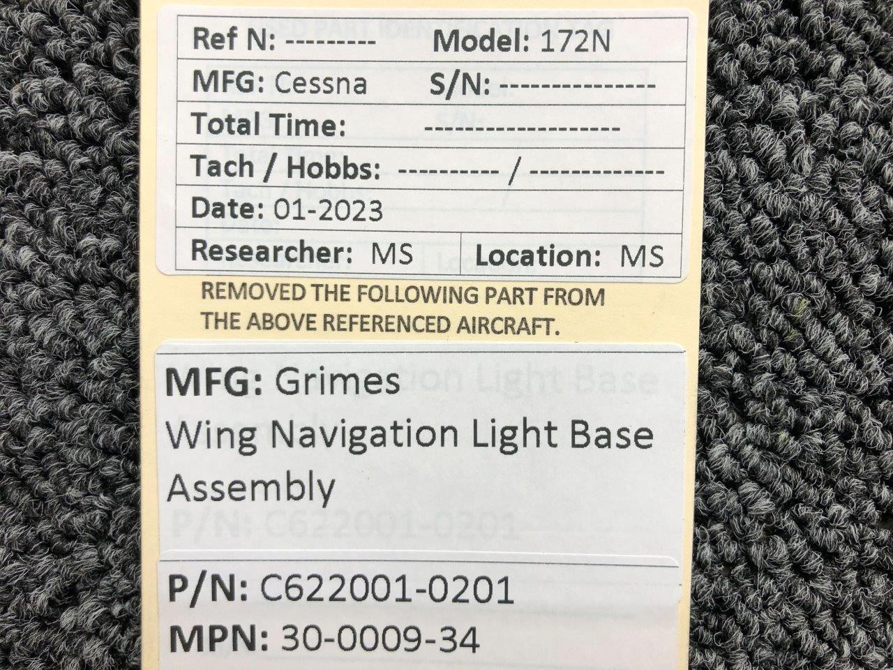 30-0009-34 (Alt: C622001-0201) Grimes Wing Navigation Light Base ...