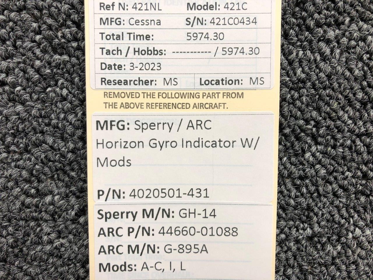 4020501-431 Sperry GH-14 Horizon Gyro Indicator with Mods