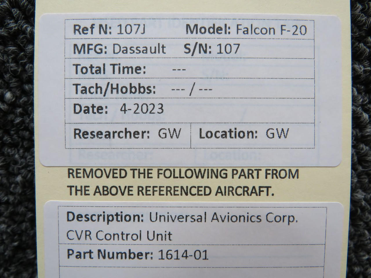 1614-01 Universal Avionics Corp. CVR Control Unit For Sale
