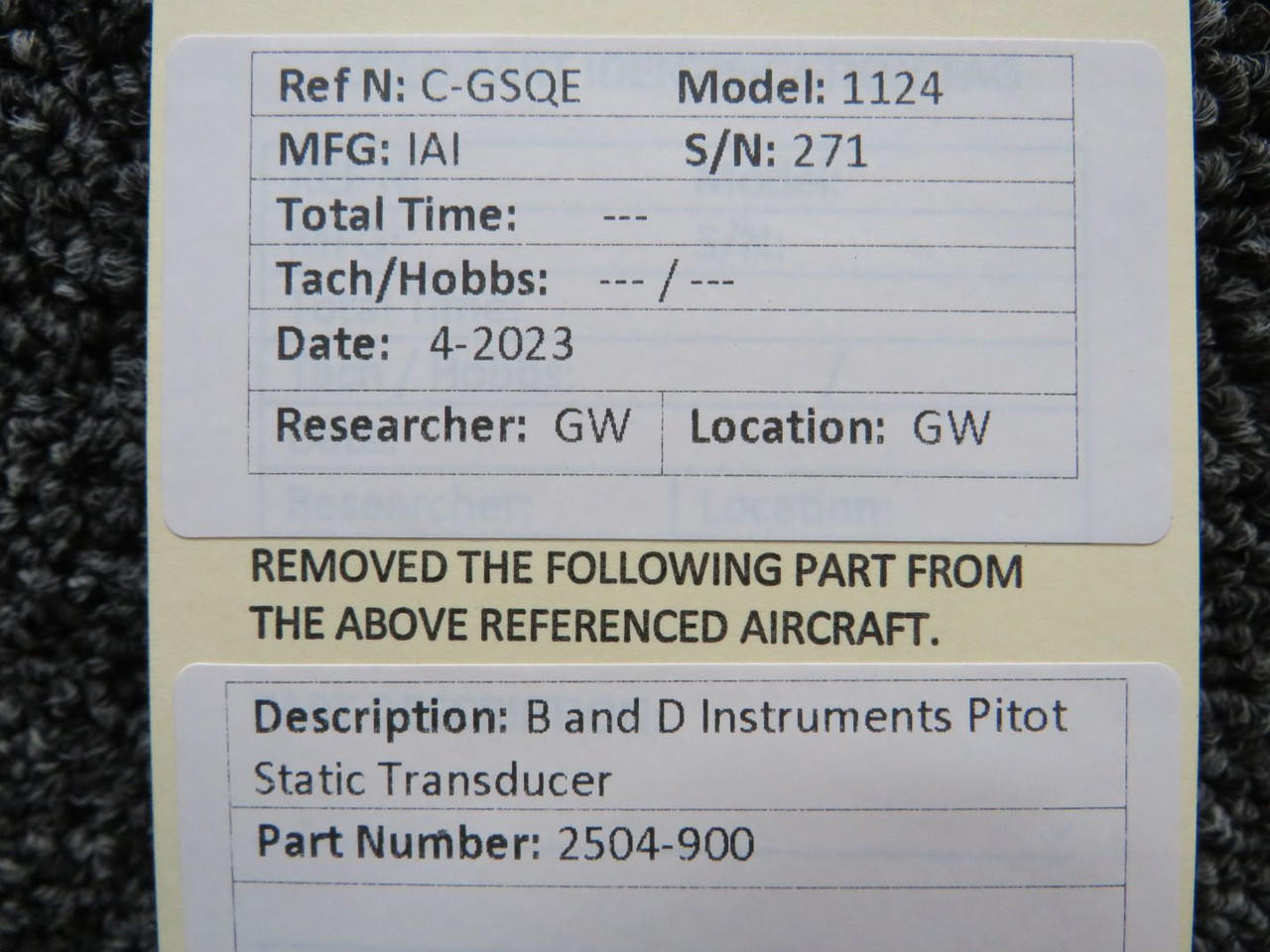 2504-900 B and D Instruments Pitot Static Transducer