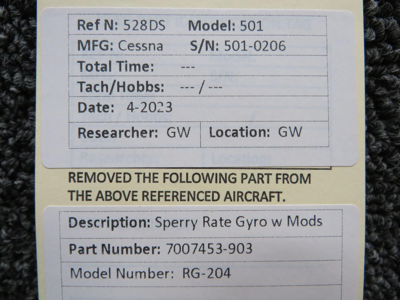 7007453-903 Sperry RG-204 Rate Gyro has Mods