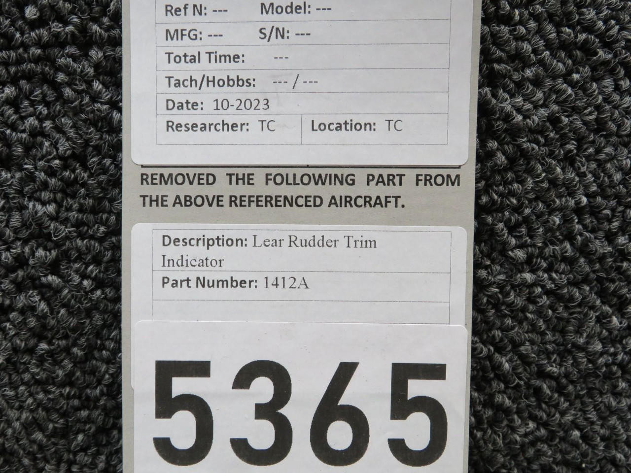 1412A Lear Aircraft Rudder Trim Indicator