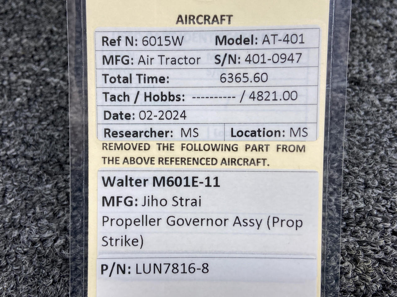 LUN7816-8 Walter M601E-11 Jino Strai Propeller Governor (Prop Struck, Core)