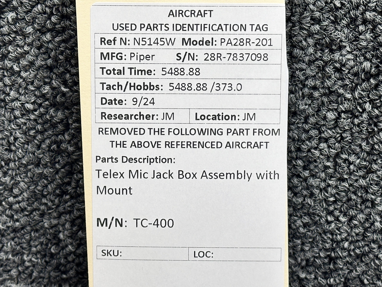 TC-400 Telex Mic Jack Box Assembly with Mount For Sale