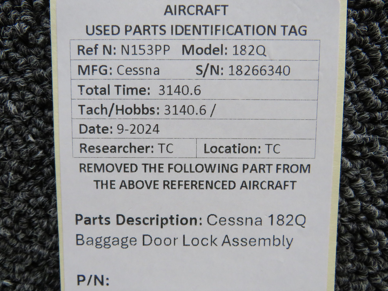 Cessna 182Q Baggage Door Lock Assembly For Sale