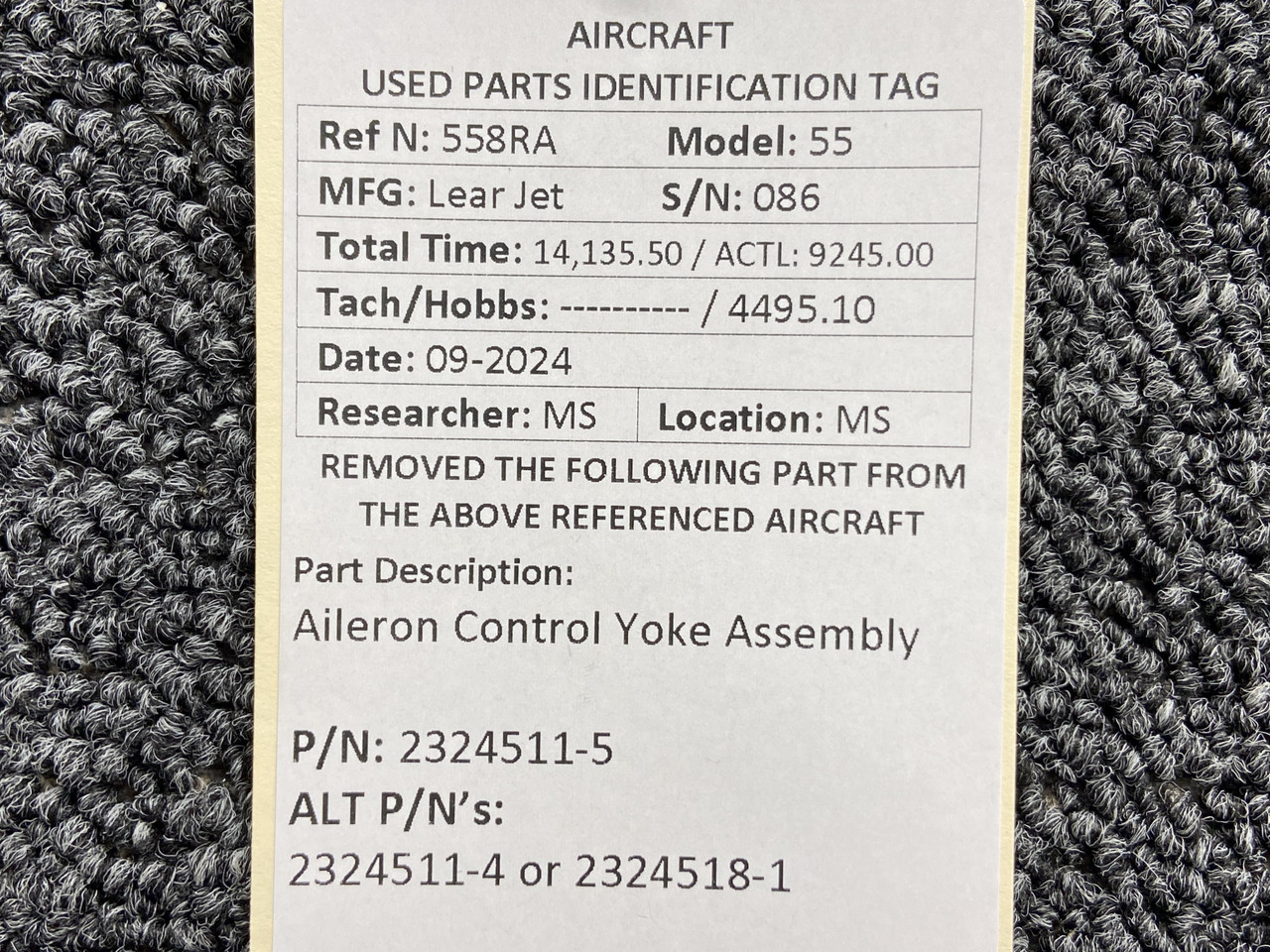 2324511-5 (Alt PN: 2324518-1) Lear Jet 55 Aileron Control Yoke Assembly