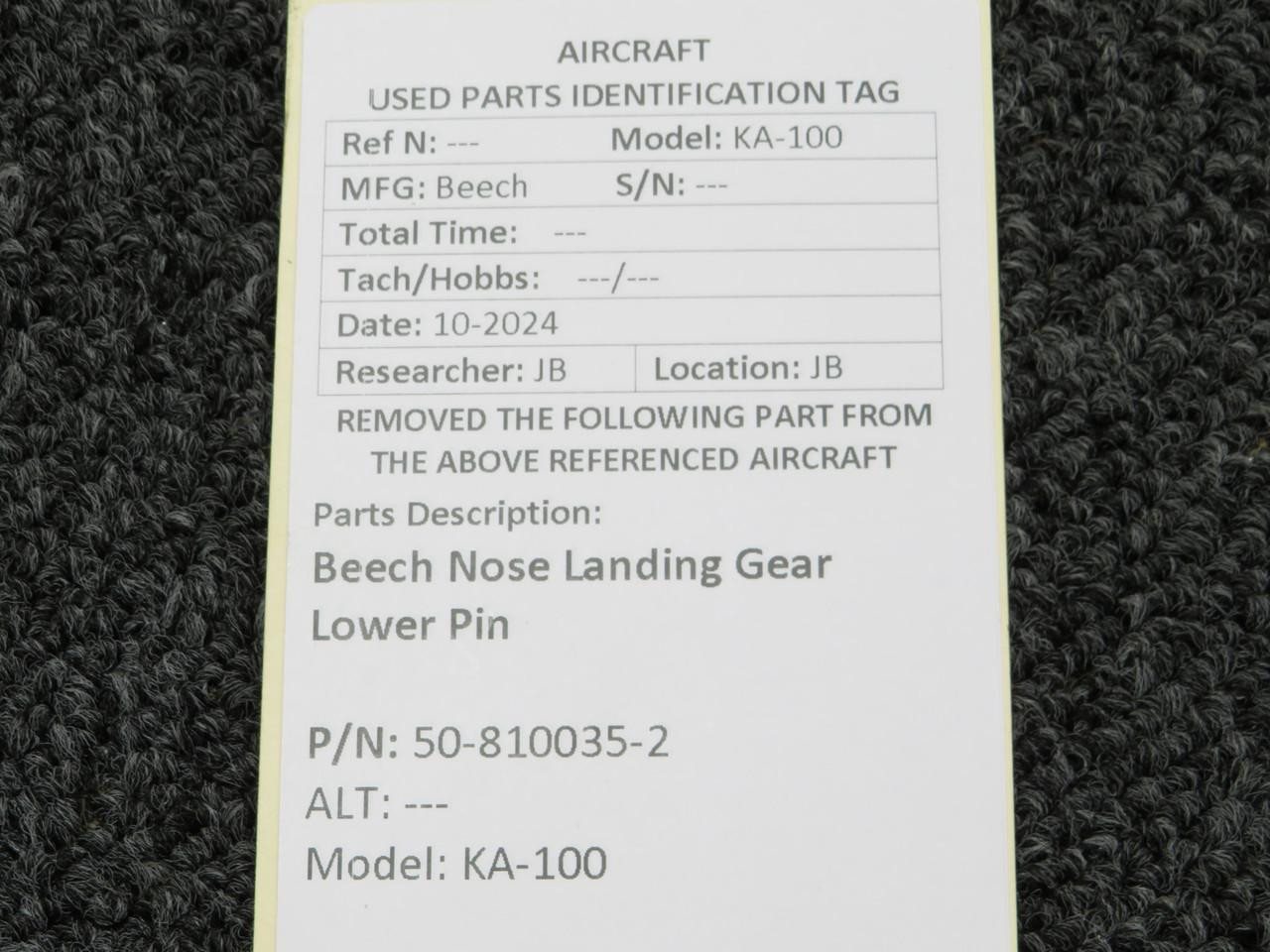 50-810035-2 Beech KA-100 Nose Landing Gear Lower Pin For Sale