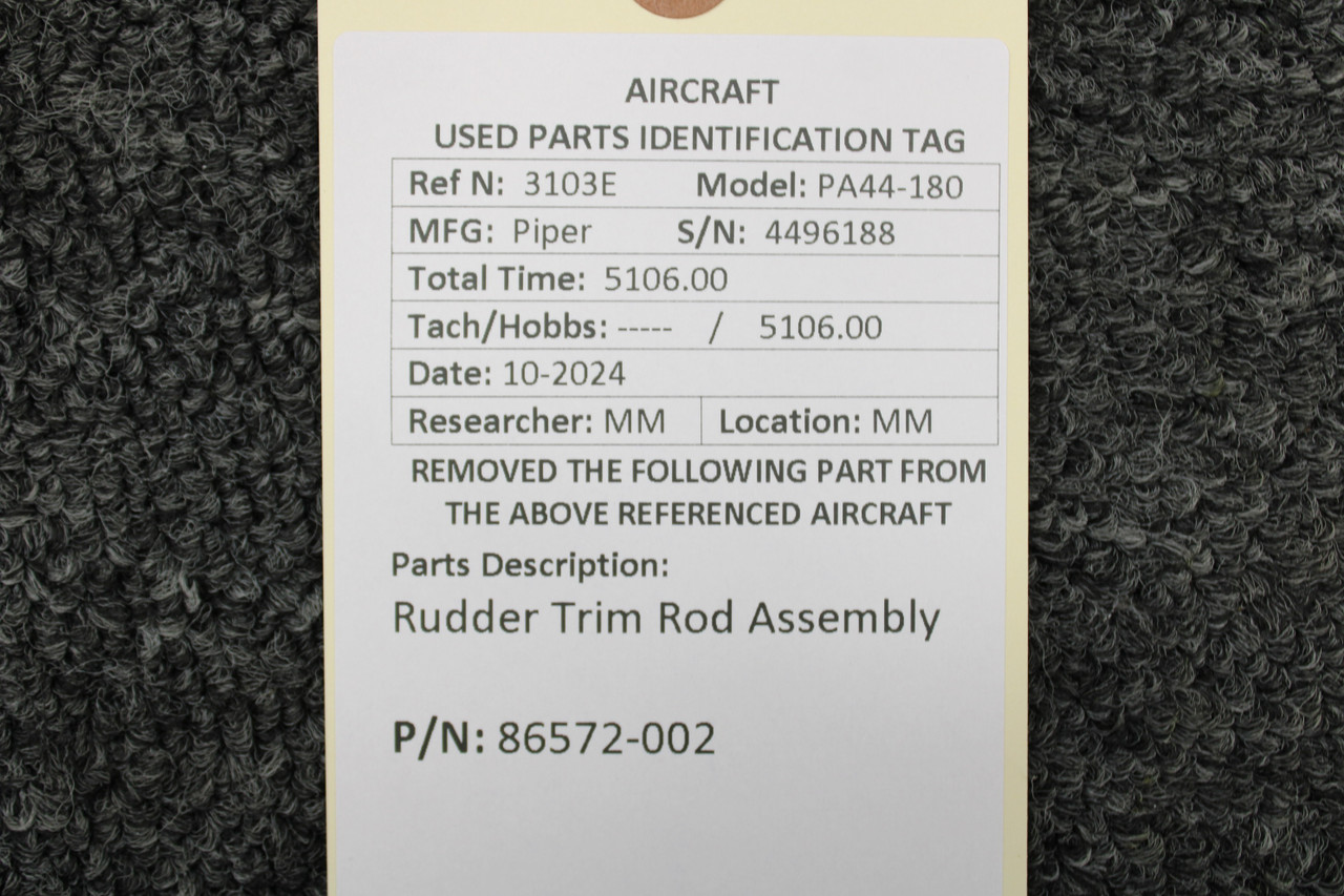 86572-002 Piper PA44-180 Rudder Trim Control Rod Assembly