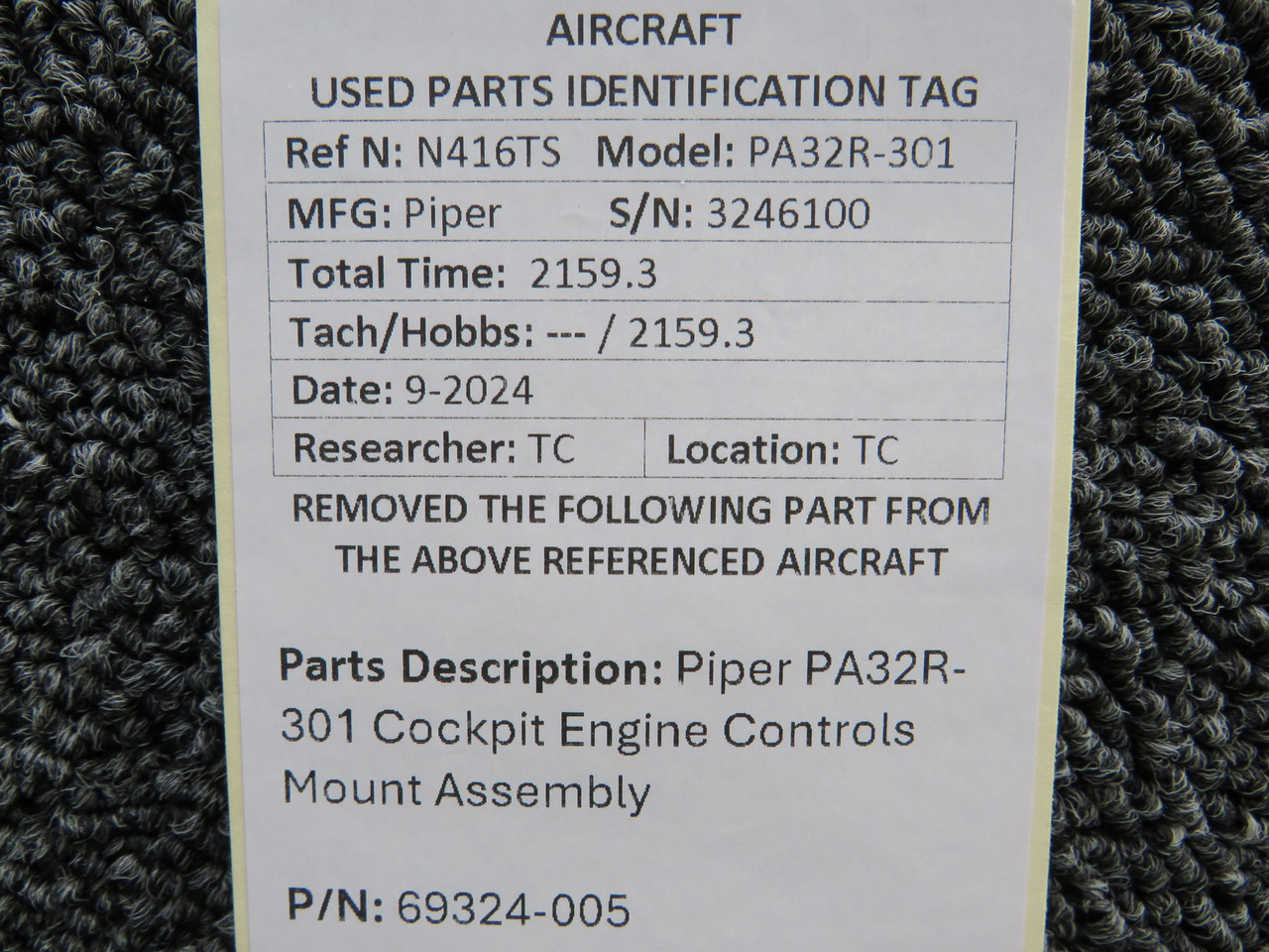69324-005 Piper PA32R-301 Cockpit Engine Controls Mount Assembly For Sale
