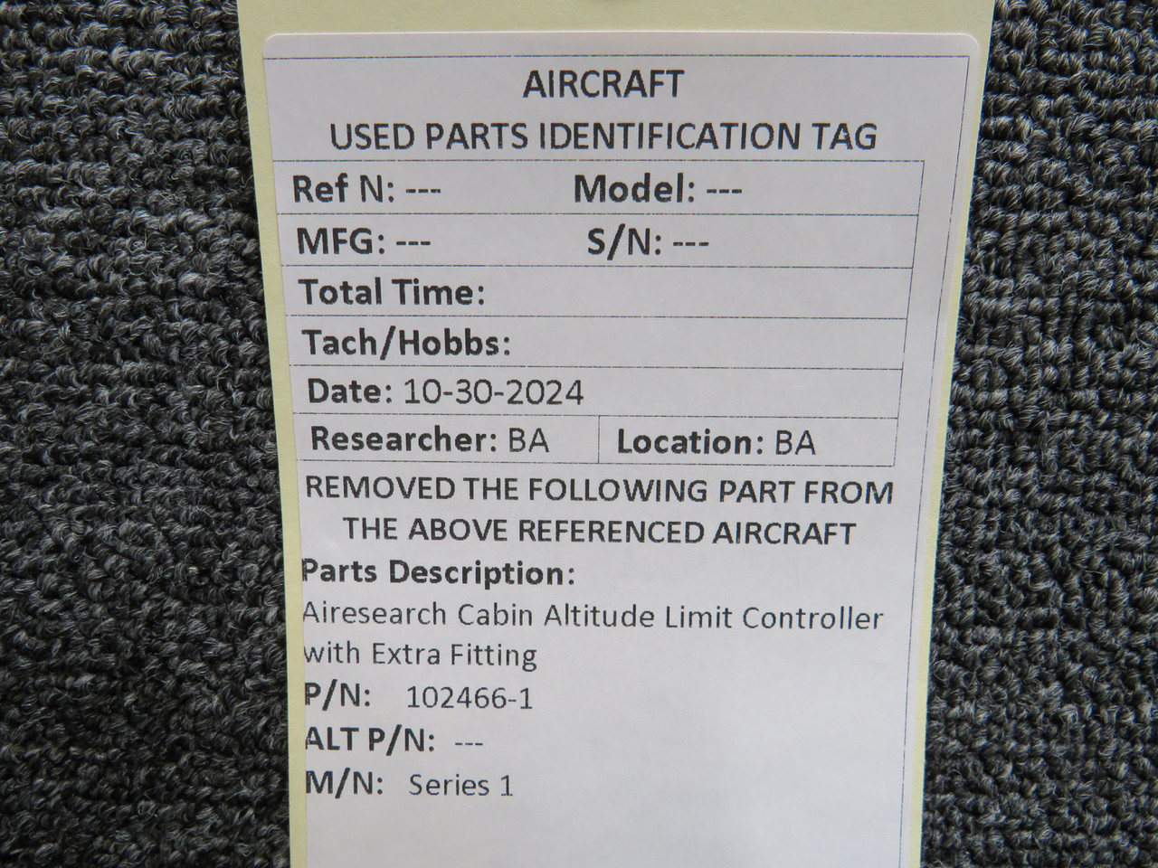 102466-1 Airesearch Series 1 Cabin Altitude Limit Controller Comes with ...