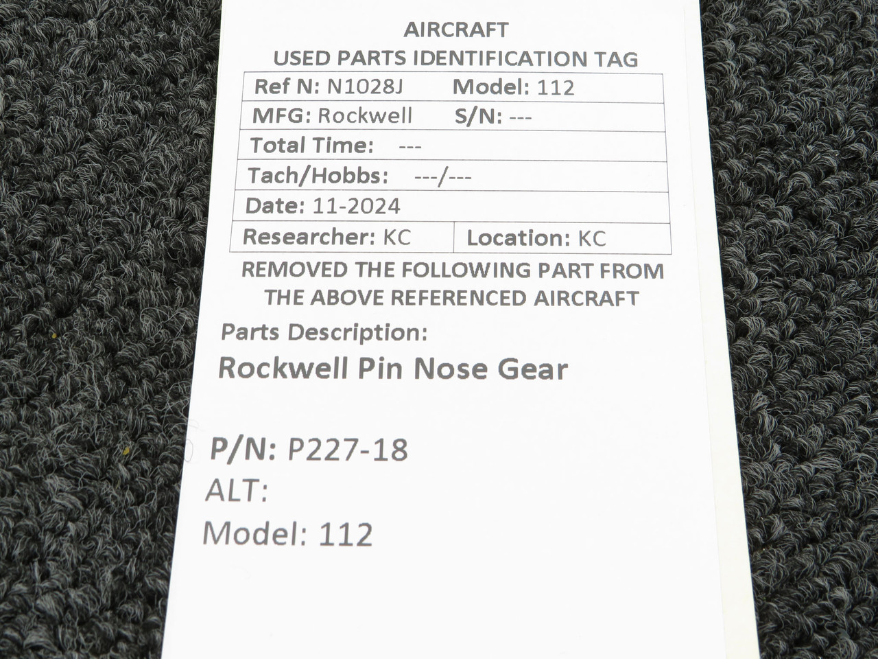 P227-18 Rockwell 112 Nose Gear Pin