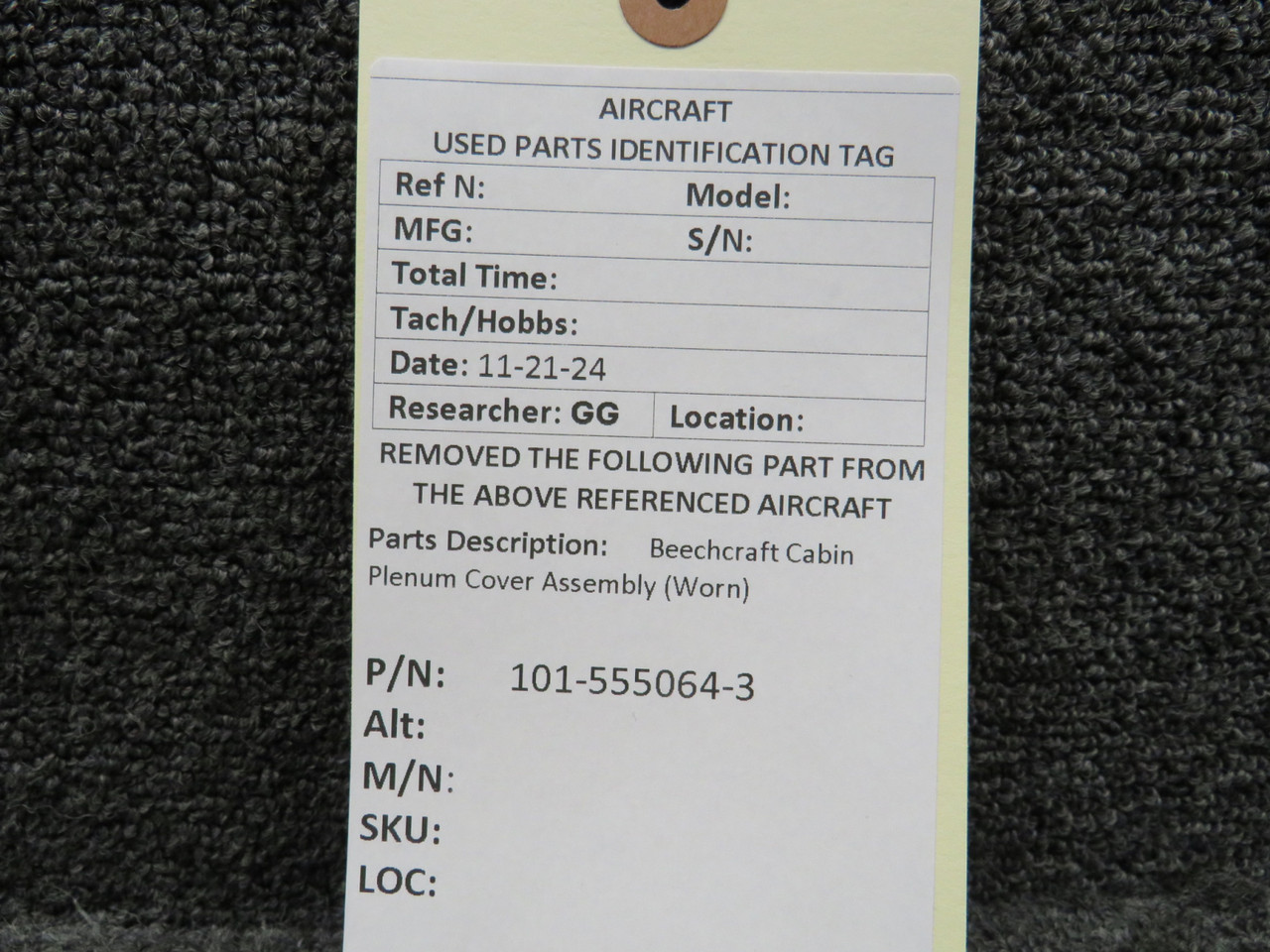 101-555064-3 Beechcraft Cabin Plenum Cover Assembly (Worn) For Sale