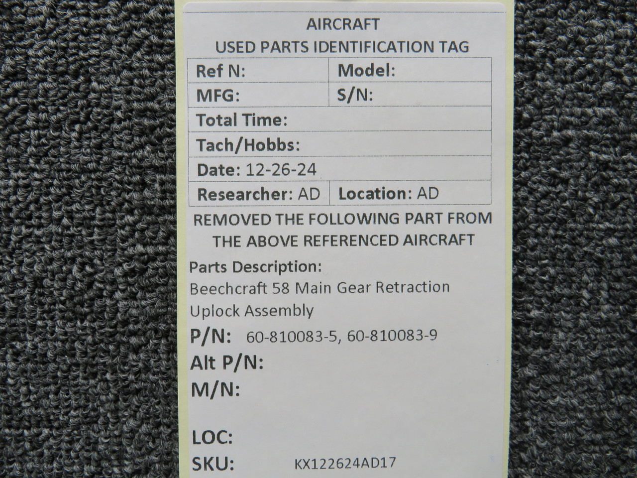 60-810083-5 and 60-810083-9 Beechcraft 58 Main Gear Retraction Uplock ...